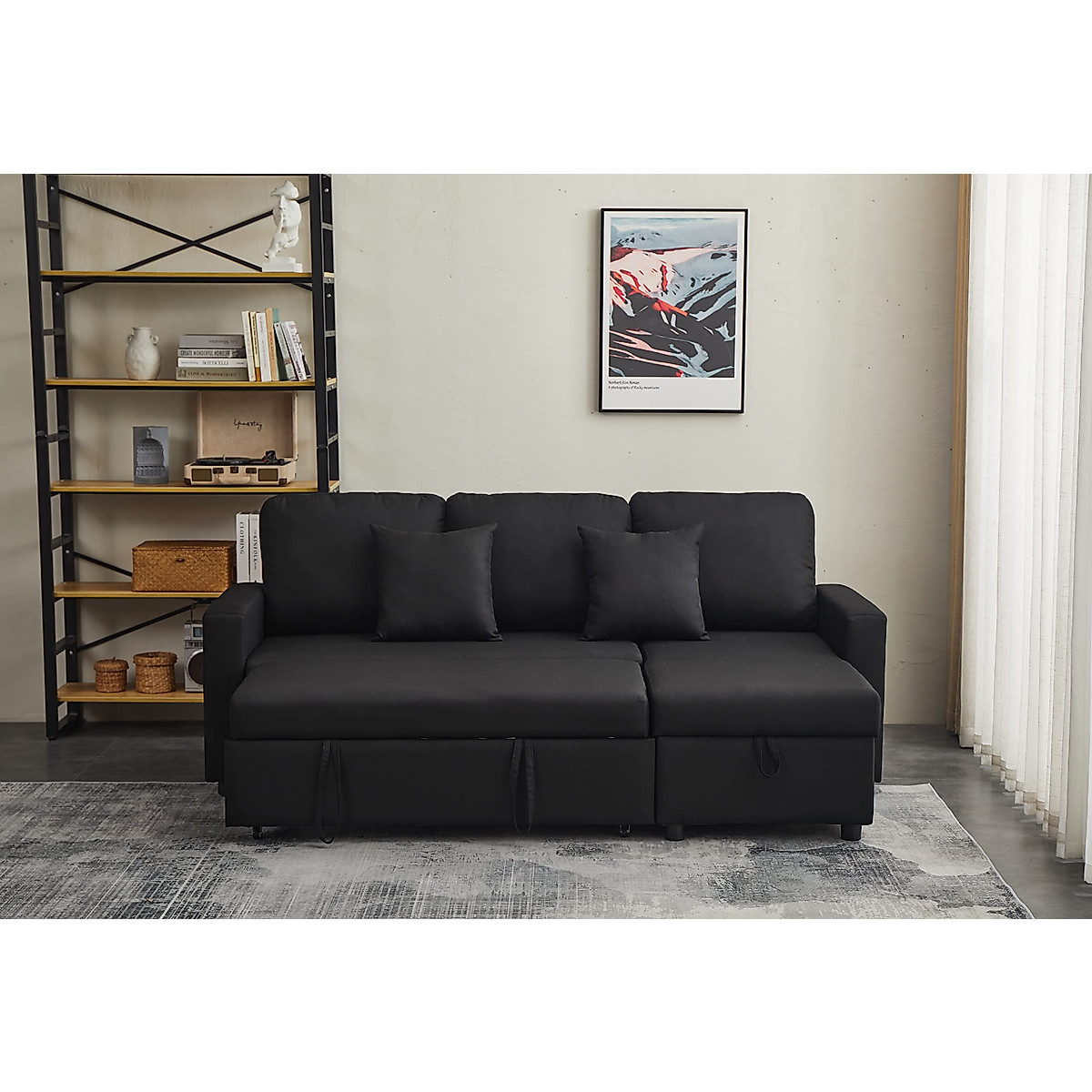 Bonrcea Sleeper Sectional Sofa with Storage Sofabed, Black