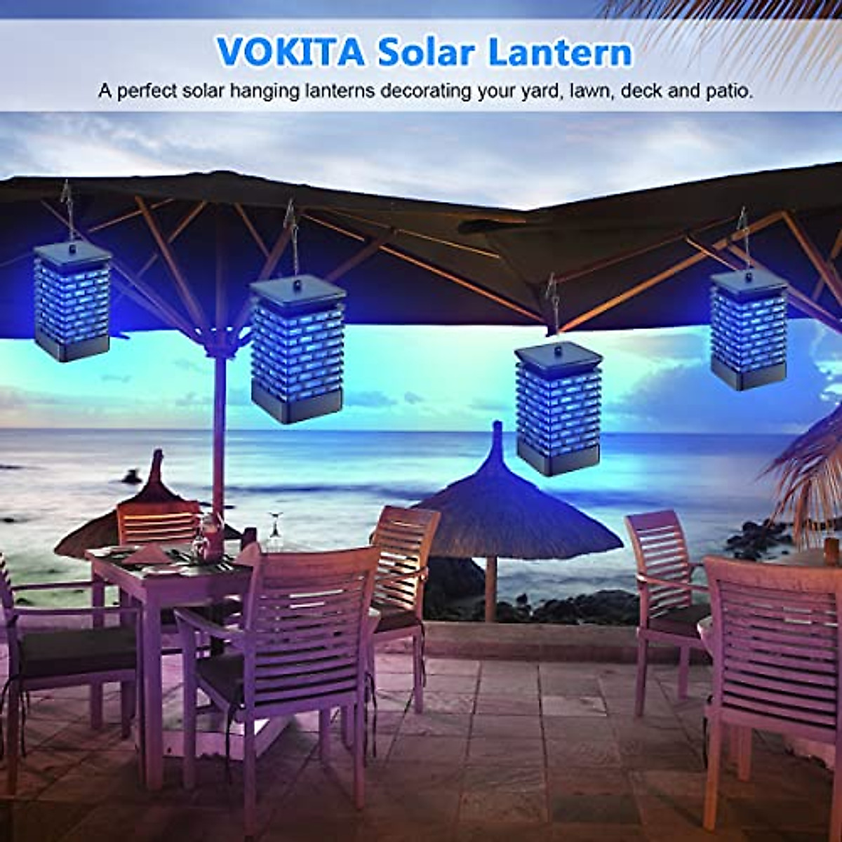 EUBSWA Solar Lantern, Solar Flame Lights Outdoor, Permanent On All Night, 2 Pack Waterproof Solar Lantern Outdoor Hanging Lanterns for Patio Garden Deck Yard and Party Decorative New