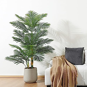 Kazeila Artificial Golden Cane Palm Tree, 5FT Fake Tropical Palm Plant, Pre Potted Faux Greenry Plant for Home Decor Office House Living Room Indoor