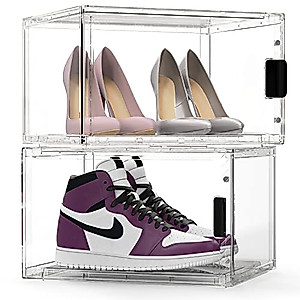 SEE SPRING Sneaker Cases for Sneakerheads Shoe Storage Boxes Clear Stackable Sneaker Display Boxes Shoe Organizers Fit up to Size 16 Containers Pack of 2