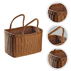 NOLITOY 1pc Woven Basket Market Personalized Easter Basket Boho Style Basket Handbag Woven Storage Basket Handmade Wicker Planter Plant Kits for Kids Wine With Cover Toiletries Boy Plastic