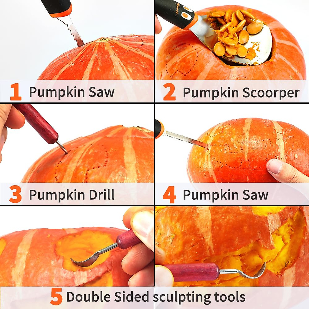 WeKit Halloween Pumpkin Carving Kit Tools, 11 Pcs Professional Heavy Duty Carving Set, Stainless Steel Double-side Sculpting Tool Carving Kit for Halloween Decoration and Gifts