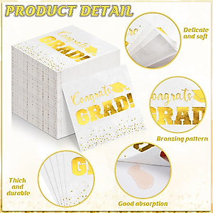 100 Pcs Graduation Napkins Party Decorations, Class of 2024 Congrats Gard Paper Cocktail Napkins, White and Gold Foil Napkins Disposable for High School College Graduation Party Supplies, Gold