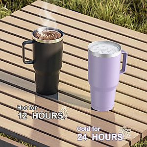 AUSOR 30 oz Tumbler with Lid and Straw,Water Bottle with Handle,Insulated Stainless Steel Tumbler for Hot & Cold, Coffee Travel Mug Cups Reusable Purple