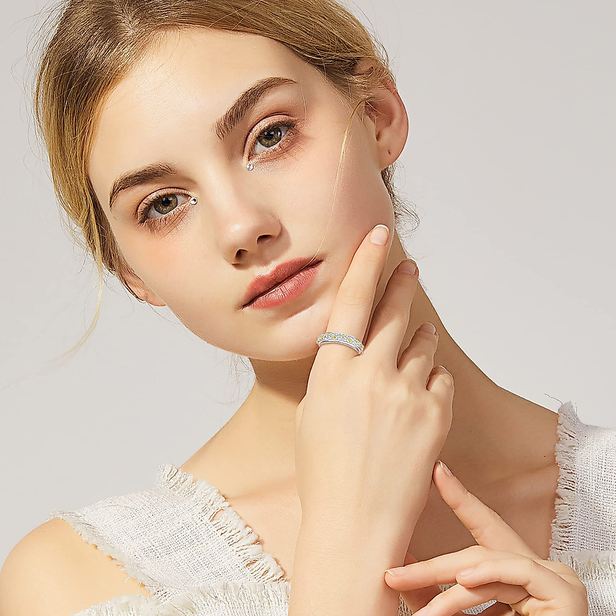 BEILIN Sterling Silver Spinner Fidget Daisy Rings for Women Stress Relieving Anxiety (8)