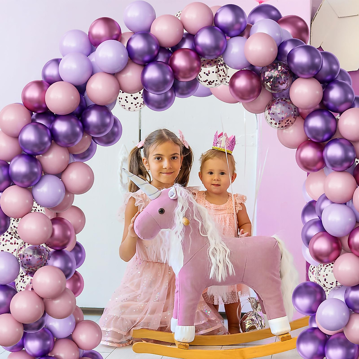 OuMuaMua Pink and Purple Balloons, 62Pcs Light Pink Balloon Lavender Balloons Metallic Pink Purple Latex Balloons for Women Girls Birthday Baby Shower Wedding Princess Party Decorations, 12 Inch
