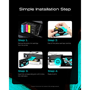 【Larger Capacity】 952XL High-Yield Ink Cartridges, Replacement for HP 952 952 XL Ink Cartridges Combo Pack (1BK/1C/1M/1Y), for OfficeJet Pro 8710 8720 7720 7740 8210 8702 8715 8725 Printers