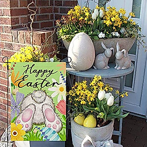 CROWNED BEAUTY Happy Easter Bunny Tail Garden Flag Floral 12x18 Inch Double Sided for Outside Burlap Small Yard Holiday Decoration CF704-12