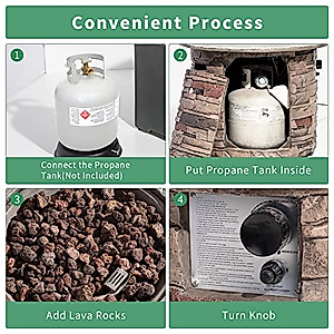 Koncemel Outdoor Propane Fire Pit Table, 32 Inch 40,000BTU Brown Cylinder Concrete Gas Fire Table w Lava Rocks, Cover