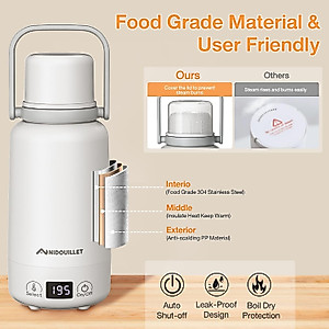 Travel Electric Kettle, 1L/35oz Portable Electric Kettle with Temperature Control, 2024 UPGRADED Hot Water Boiler Bottle for Tea Coffee, 304 Stainless Steel, Christmas Gift for Family Friend