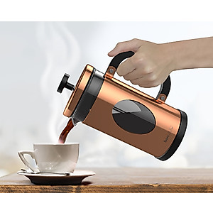 bonVIVO GAZETARO I Large French Press Coffee Maker - Glass French Coffee Press Machine Made of Heat Resistant Stainless Steel and Borosilicate Glass in Copper Finish, With Filter, 34 ounces…