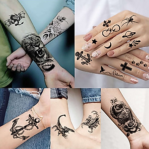 Shegazzi 63 Sheets 3D Flower Temporary Tattoos For Women Girl, 12 Sheets Realistic Sexy Rose Peony Floral Fake Tattoo Sticker Adult, 52 Sheets Small Black Snake Letter Anchor Infinity Tatoos Neck Arm