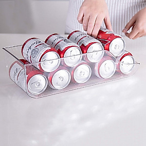 2 Pcs Clear Long Plastic Soda Can Dispenser Storage Organizer Container Bin for Refrigerator,Countertop,Cabinets,Pantry,Hold Up To 9 Standard Size (11oz) Cans