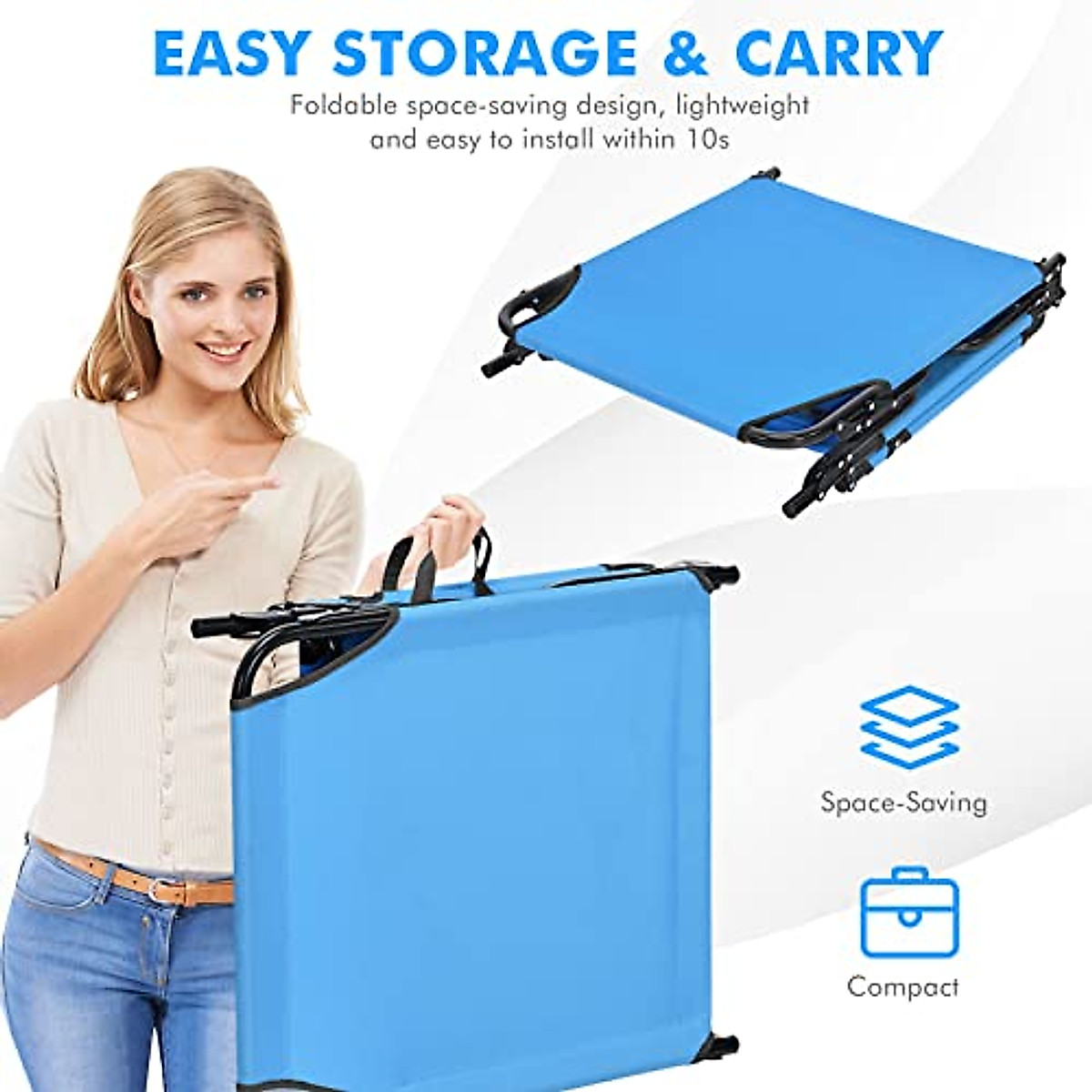 Giantex Chaise Folding Chair Adjustable Beach Patio Lounge Recliner, Blue