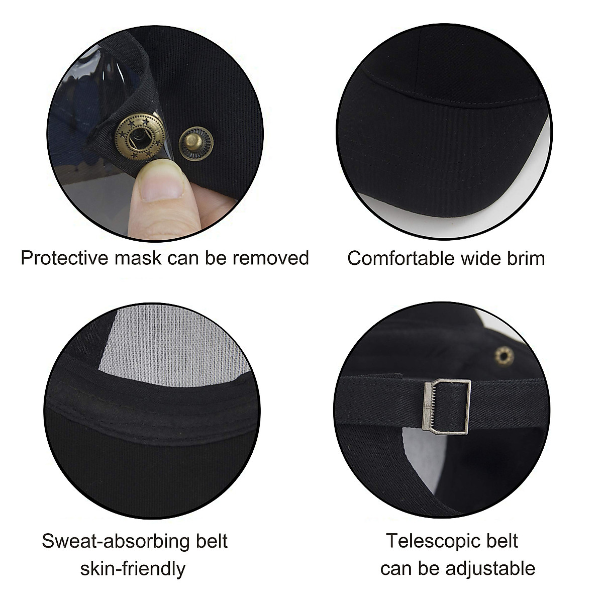 Muryobao Men Women Summer Face Shield Baseball Hat UV Protection Outdoor Fishing Detachable Sun Visor Cap Black