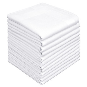 Zenssia Men's White Pure Cotton Handkerchiefs with Hem, Pack of 12 Pieces Hankies