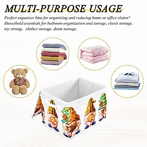 VIGTRO Large Collapsible Storage Bins with Lids Fall Gnomes Pumpkin, Autumn Themed Storage Baskets Organizer Containers with Handles for Home Bedroom Office