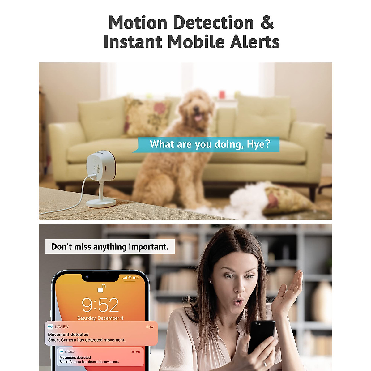 LaView 3MP Cameras for Home Security,2K Indoor Security Camera for Baby/Elder/Pet with Clear Night Vision,24/7 Live Video,Motion Detection,2 Way Audio,US Cloud/SD Card Storage,Compatible with Alexa