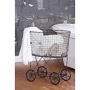 Creative Co-op Vintage Metal Laundry Basket with Wheels 25" x 15" x 26 3/4" (W x D x H)
