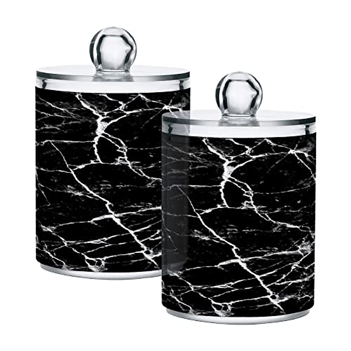 Blueangle 2PCS Black Marble Texture Qtip Holder Dispenser with Lids - Apothecary Jar Containers for Vanity Organizer Storage - Plastic Food Storage Canisters（749）