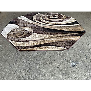 Nikos Sculpture Modern Octagon Area Rug Chocolate Brown Black & Beige Sculpture Design 258 (5 Feet 6 Inch X 5 Feet 6 Inch )