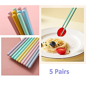 Chopsticks 5 Pairs Dishwasher Safe Reusable Easy to Use Chopsticks Set 9.5 Inches for Sushi, Ramen, Asian Cuisine, Matte Non-slip (Light 5 colors)