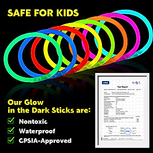 AZEN 100 Pcs Glow Sticks Bulk, 8 Inch Glow in the Dark Party Supplies Pack, Neon Party Favors Decorations Glow Necklaces and Glow Bracelets for Kids