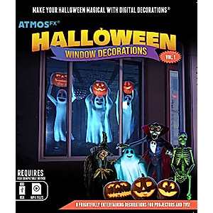 Reaper Brothers Halloween Digital Decoration Kit Includes 8 AtmosFX Video Effects for Halloween Plus HD Super Bright Projector and 48” x 72” Holographic Projection Screen