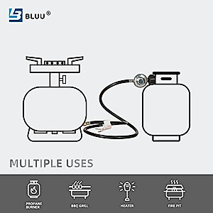 BLUU 12 FT Replacement Propane Hose with Regulator for BBQ Gas Grill，Propane Gas Stove, Patio Heater, Fire Pit, Low Pressure, 3/8 Female Flare