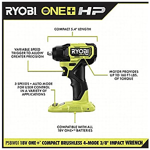 RYOBI 18V ONE+ HP Brushless Cordless Compact 3/8 -inch Impact Wrench (Tool Only)
