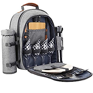 Sunflora Picnic Backpack for 4 Person with Blanket Picnic Basket Set for 2 with Insulated Cooler Wine Pouch for Family Couples (Gray)