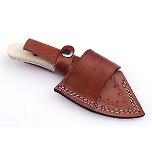 GladiatorsGuild DH76 Custom Made Full Tang Skinner Fixed Blade Small 8" Skinning Knife with Sheath Damascus Steel Pattern Welded DH76 (White)