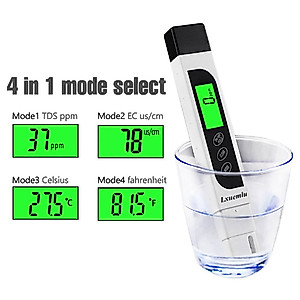 TDS Meter Digital Water Tester, Lxuemlu Professional 3-in-1 TDS, Temperature and EC Meter with Carrying Case, 0-9999ppm, Ideal ppm Meter for Drinking Water, Aquariums and More