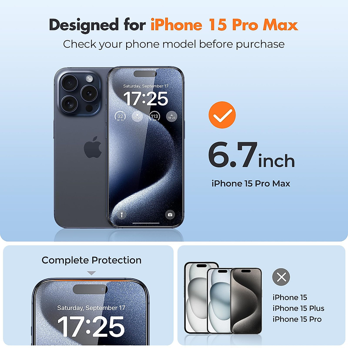 UNBREAKcable Shatterproof Tempered Glass Screen Protector for iPhone 15 Pro Max [3-Pack][Easy Installation Frame] [9H Hardness] [99.99% HD Clear] [Bubble Free] for Apple 6.7”