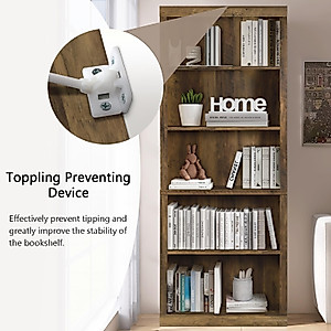 LYNSLIM Farmhouse Bookcase, Tall Bookshelf with Adjustable Shelves, 5-Shelf Open Display Storage Shelf for Home Office Living Room, Oak Finish Decor Furniture, Rustic Oak