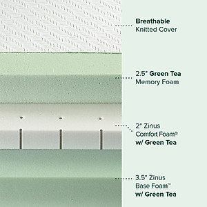 ZINUS 8 Inch Green Tea Luxe Memory Foam Mattress, Twin, Pressure Relieving, CertiPUR-US Certified, Mattress in A Box, All-New, Made in USA