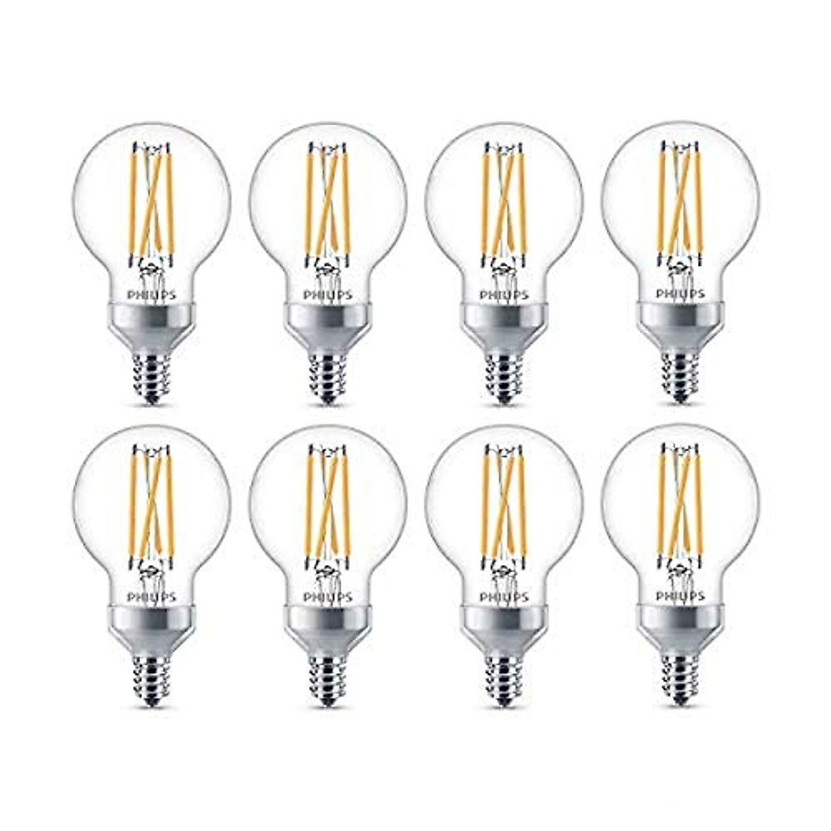 Philips LED Classic Glass Dimmable G16.5 Light Bulb: 350-Lumen, 2700-Kelvin, 3.8 Watt, E12 Base, Warm Glow, 8-Pack
