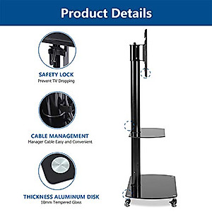 Rfiver Universal Swivel Mobile TV Stand Rolling Cart for 32-75 Inch Flat Screen TV Monitor, Tall TV Stand with Mount and Wheels Portable for Home Office, Max Vesa 600x400 mm