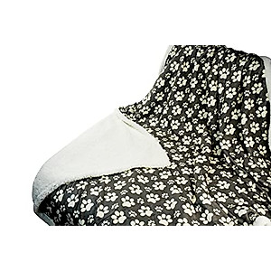 Longrich Flannel Paw Print & Ultra Soft Sherpa Throw Blanket, 50" W X 60" W, Grey with Brown Paw Print