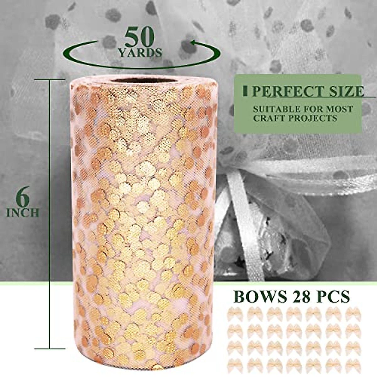 Blush Polka Dot Tulle Rolls 6 Inch by 50 Yards Glitter Sparkle Fabric Ribbon for DIY Tutu Skirt Sewing Bow Wedding Decorations Craft Supplies