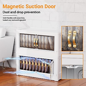 wookon Collapsible Storage Bin with Lid,27Gal/108QT Stackable Storage Bins with Door,Blanket Storage,Clear Storage Bins with Lids,Storage Shelves,Cube Storage Organizer,Bedroom Organization (3 Pack)