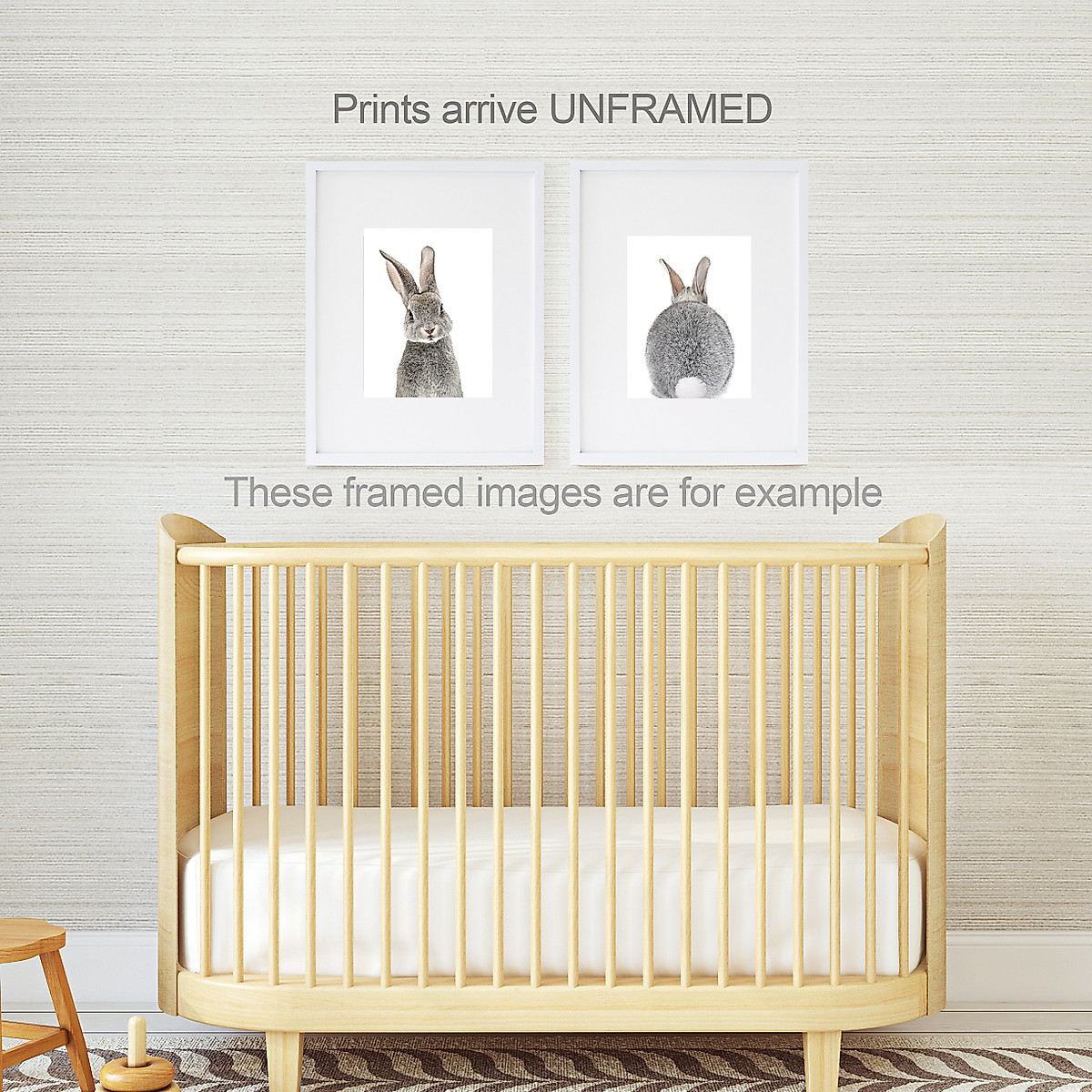 Designs by Maria Inc. Baby Nursery Wall Decor Art - Set of 2 (UNFRAMED) Wall Artwork 8x10 Baby Bunny Front and Back Photographic Print