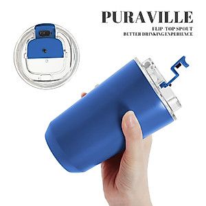 Puraville Insulated Tumblers with Lid, 14 oz Travel Coffee Mug Stainless Steel Vacuum Cup, Leak Proof Reusable Double Walled Coffee Tumbler for Iced and Hot Drinks, Klein Blue