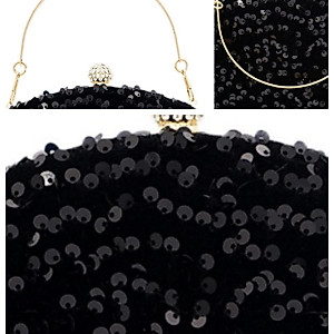 IAMUHI Sequins Evening Handbags and Purses for Women,Ladies Small Oval Top Handle Clutch Crossbody Bag with Chain,Black