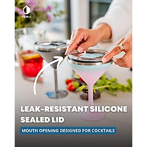 Hemli Insulated Martini Tumbler with Lid, Outdoor Martini Glass, Unbreakable Martini Tumbler, Stainless Steel - 8 oz