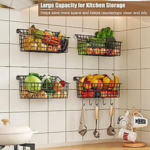 4 Pack Hanging Wall Basket for Organizing, Large Wire Baskets for Storage Pantry with 5 S Hooks+4 Strong Adhesive Wall Hooks, Wall Mounted Metal Wire Storage Baskets Shelf for Cabinet Kitchen Bathroom