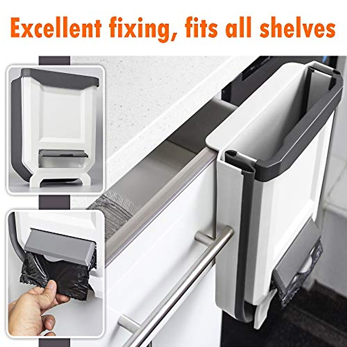 ARTHYS Hanging Trash Can for Kitchen Cabinet Door (White)