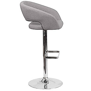 Flash Furniture Erik Comfortable & Stylish Contemporary Barstool with Rounded Mid-Back and Foot Rest, Adjustable Height - Gray Fabric with Chrome Base