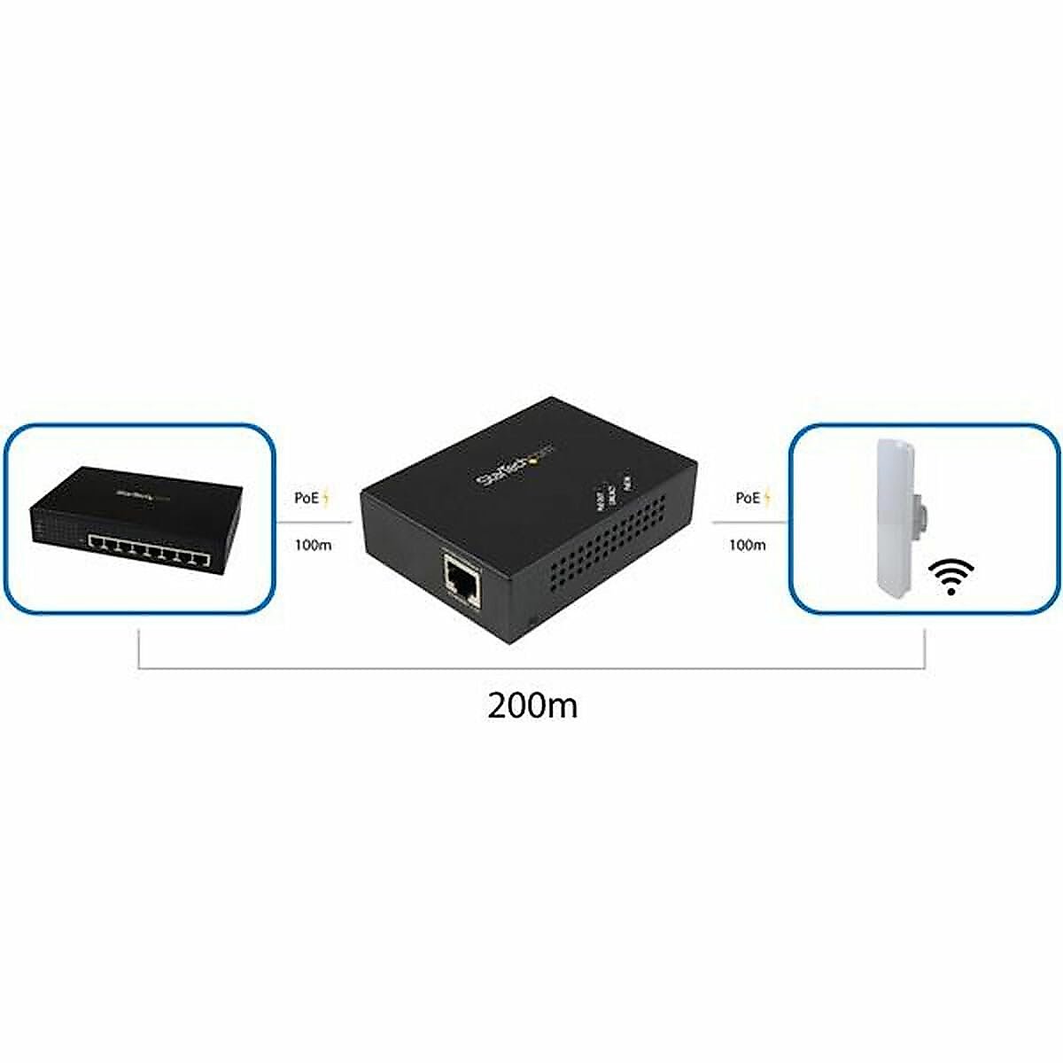 StarTech.com 1 Port Gigabit PoE+ Extender 802.3at & 802.3af - 100m (330ft) - Power over Ethernet Extender - PoE Repeater Network Extender , TAA (POEEXT1GAT)