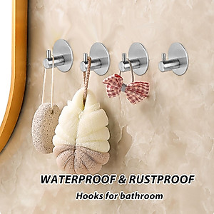 COMNICO 4 Pack Adhesive Hooks Heavy Duty Stick Towel Holder Hook Waterproof Stainless Steel Wall Hangers for Coats Keys Towel Robes Home Bathroom Kitchen Classroom Office (Silver)